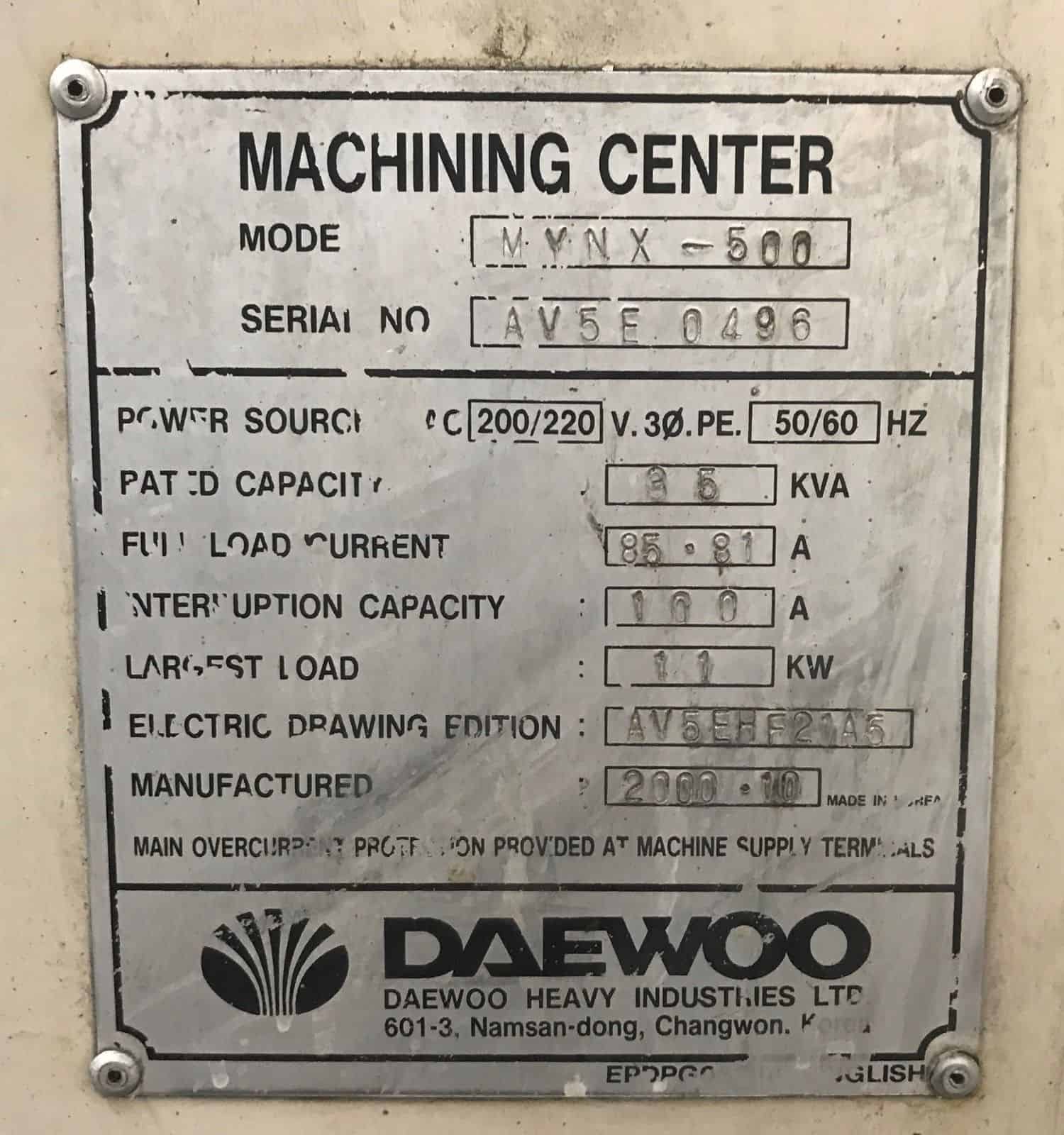 Used Daewoo Mynx 500 Vertical Machining Center - MachineStation